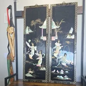 Wall Decor | Shell Asian Vintage Geisha Koi Chinese Black And Gold ...